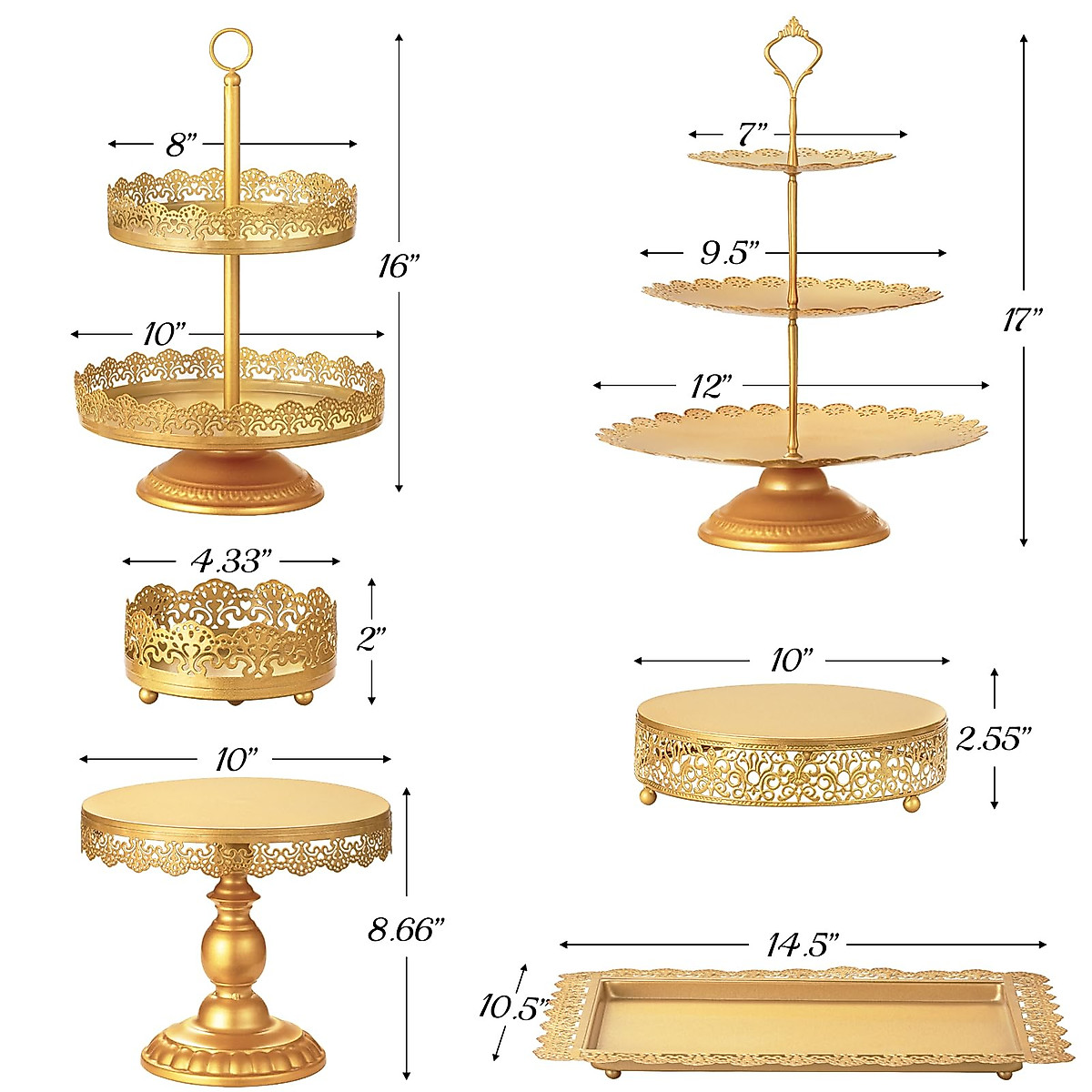 HBlife 6 PCS Gold Cake Stand Dessert Table Display Set Include Cake Stands, Cupcake Stand/Tower, Dessert Stands, Perfect Display for Wedding, Party, Birthday, Baby Shower, Anniversary Decorations