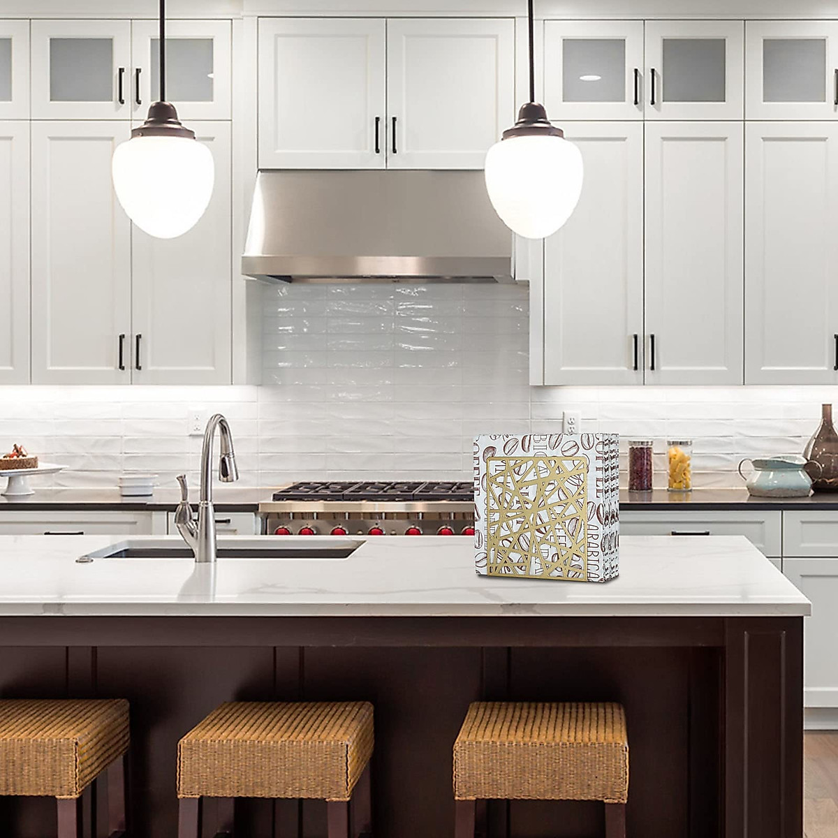 Gold Napkin Holder, Vintage Metal Freestanding Tissue Dispenser for Table,Cocktail Tabletop Paper Stand for Bar Dinner Home Kitchen Restaurant Picnic Party