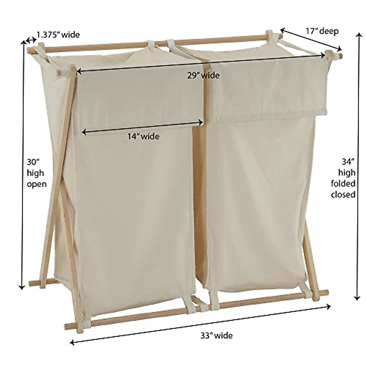 Household Essentials 6786-1 Collapsible Double X-Frame Laundry Hamper Sorter with Fold Over Lid , White