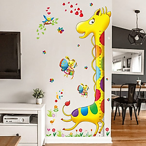 Animals Rainbow Giraffe Height Chart Wall Stickers Inches Kids Measure Height Growth Wall Decals Removable for Nursery Playroom Girls Boys Children's Bedroom Decoration Ruler Measuring Range 8in-6ft
