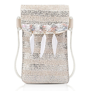 Soleebee Boho One Shoulder Crossbody Phone Bag Small Shoulder Bag Mini Wallet for Women Storage Bag Woven Leather Trim Phone Bag Compatible with Multiple Phone Sizes, Feather