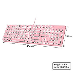 Typewriter Style Mechanical Gaming Keyboard, Pink Punk Gaming Keyboard with White Backlit, 104 Keys Blue Switch Wired Cute Keyboard, Round Keycaps for Windows/Mac/PC