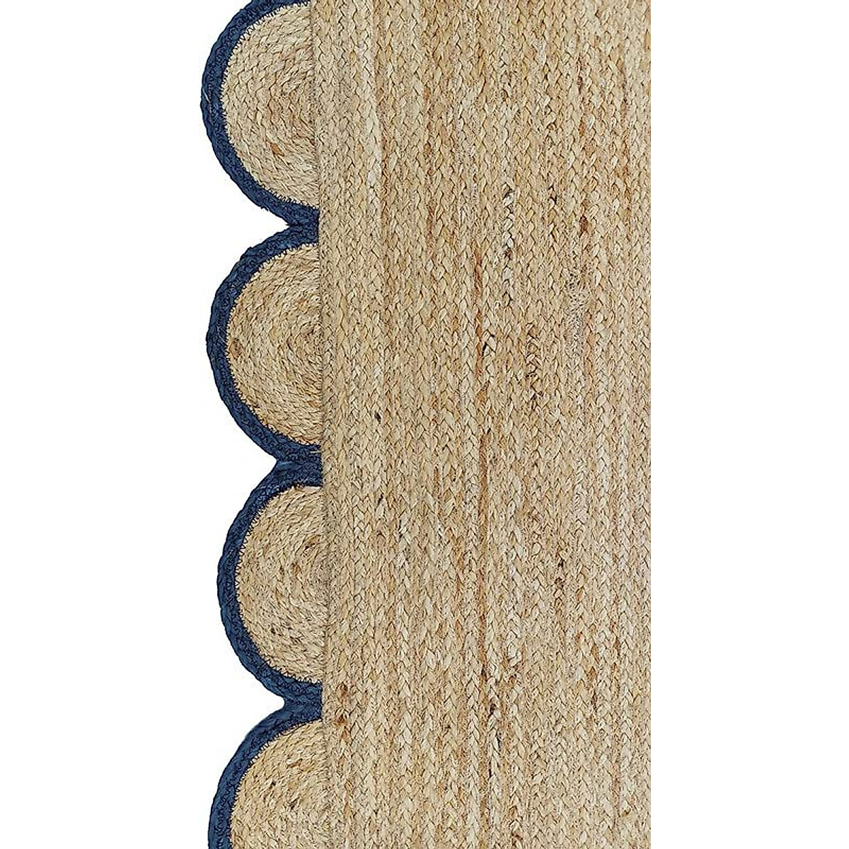 Jute Area Rug for Home and Living Room Décor Rectangular Scalloped Vintage Jute Area Rug Carpet Navy 2' x 3' by Varsha Textile