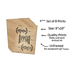 Star Vessels Gifts - Set of 8 Wall Art Prints (8x10) for Men Boys Women Bathroom Bedroom Room Decor Movie Sci Fi Wars Comic-Con Man Cave Garage Retro Reinterpreted Studio Student Decorations