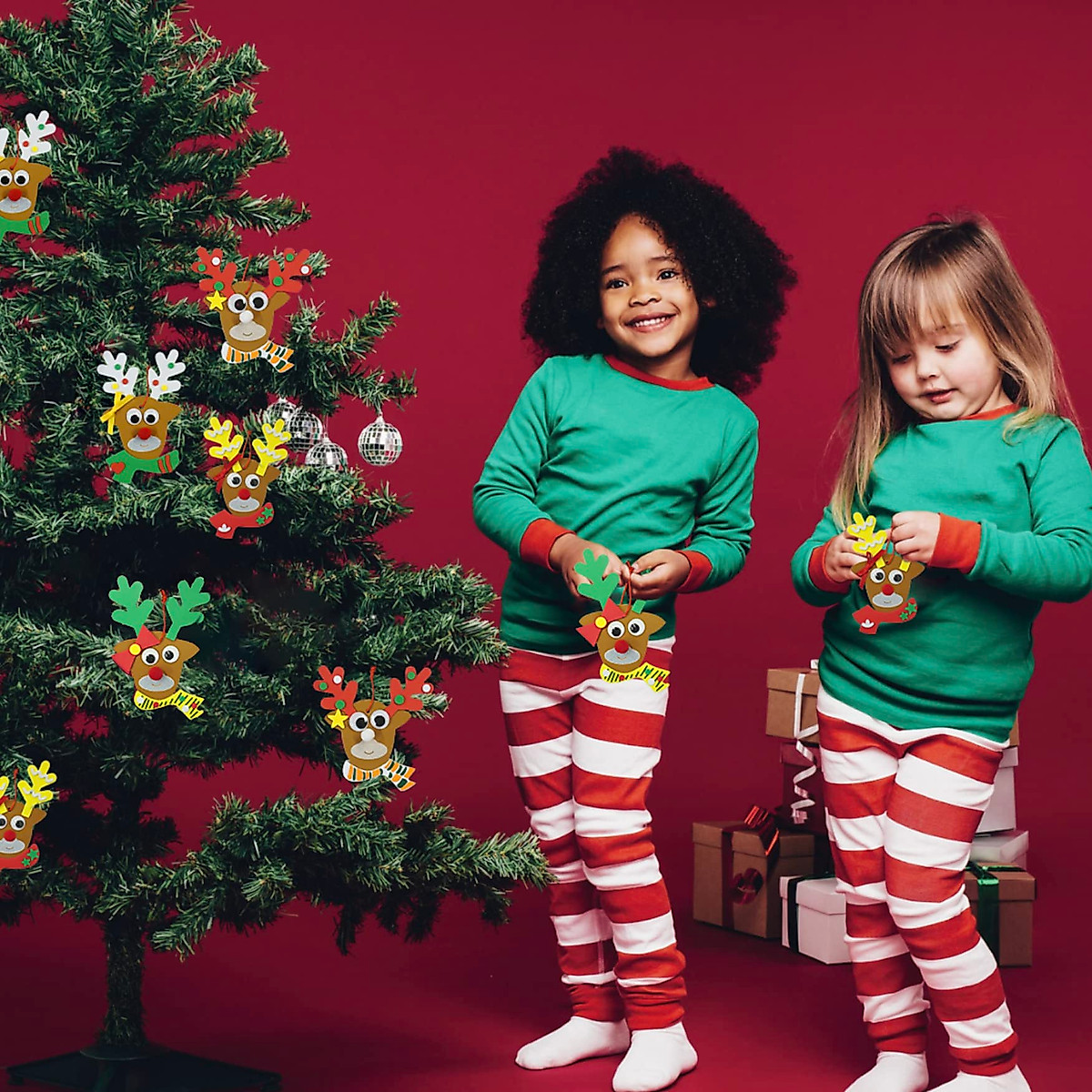 4E's Novelty Reindeer Christmas Ornament Craft for Kids (12 Pack) Updated Edition - Foam Bulk Arts and Crafts Kit for Kids Toddlers 4-8 DIY Craft Party Favor Activity Project