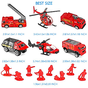 14 Pcs Fire Truck with Firefighter Toy Set, Mini Die-cast Fire Engine Car, Mini Rescue Emergency Vehicle Playset for Kid Boy Girl Birthday Christmas Party Favors