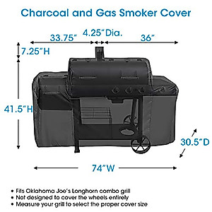 Unicook Heavy Duty Waterproof Grill Cover, Compatible with Oklahoma Joe's Longhorn Combo Smoker, Outdoor Charcoal/Smoker/Gas Combo Grill Cover, Offset Smoker Cover, Fade and UV Resistant, Black