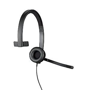 Logitech H570e Wired Headset, Mono Headphones with Noise-Cancelling Microphone, USB, In-Line Controls with Mute Button, Indicator LED, PC/Mac/Laptop - Black