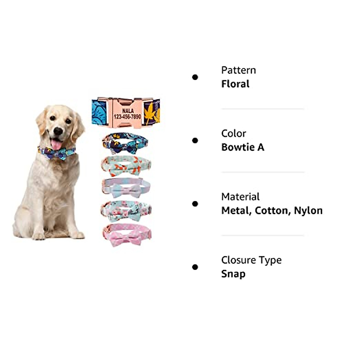 Personalized Dog Collars with Bowtie for Female Dogs,Cute Custom Dog Collar for Girl Dog Engraved with Name and Phone Number for Puppy Small Medium Large Dogs