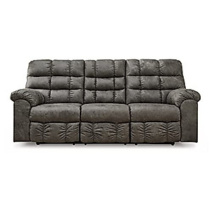 Signature Design by Ashley Derwin Urban Faux Leather Tufted Reclining Sofa with Drop Down Table, Gray