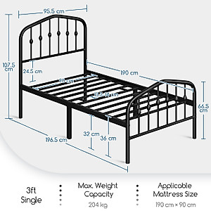 Yaheetech Twin Bed Frames Metal Platform Bed with Victorian Style Wrought Iron Headboard and Footboard/Easy Assembly/No Box Spring Needed/Black Twin Bed