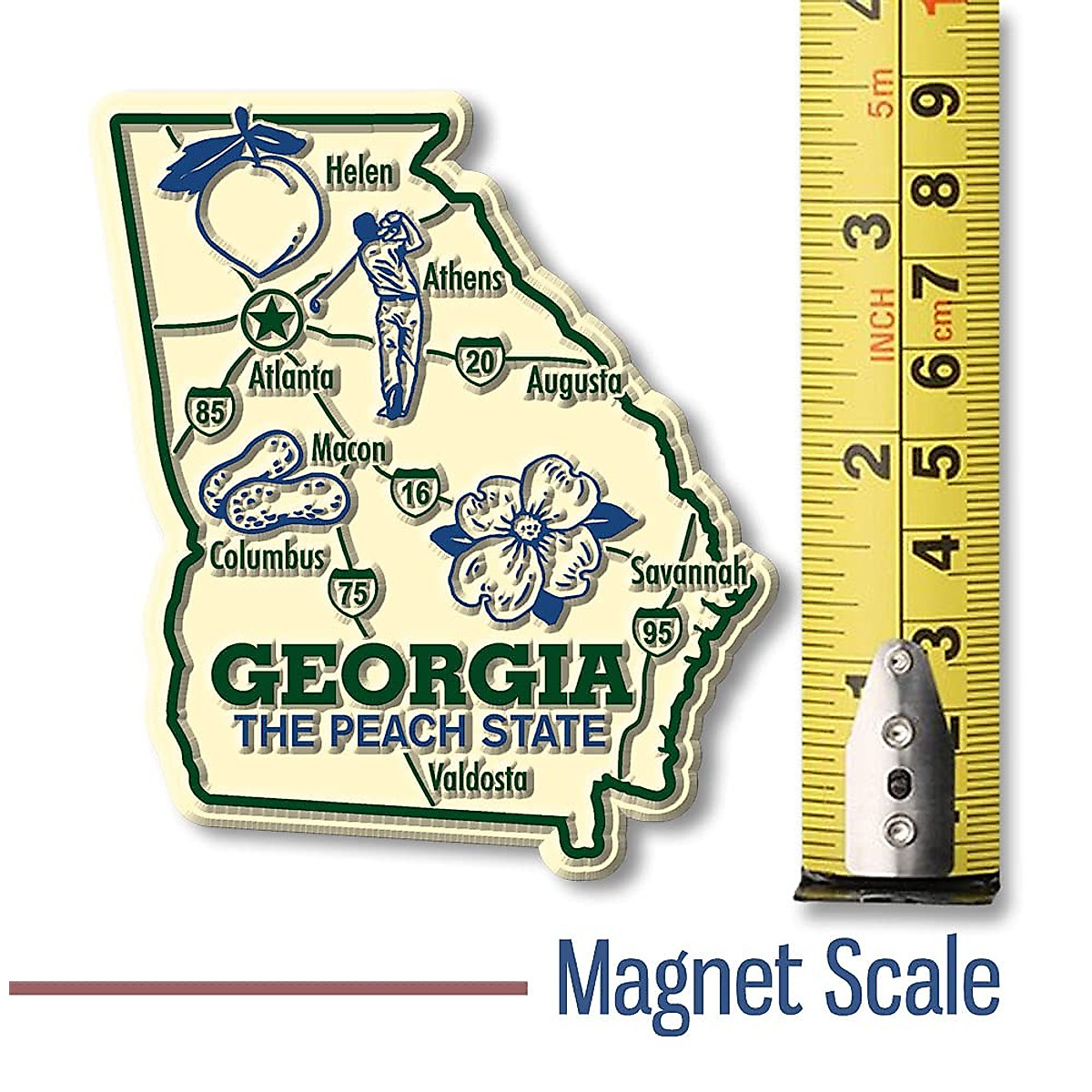 Georgia Giant State Magnet by Classic Magnets, 3.1" x 3.5", Collectible Souvenirs Made in The USA