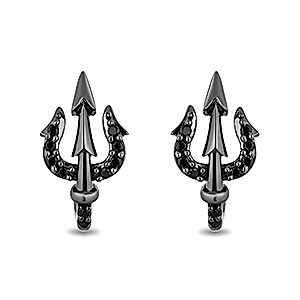 Jewelili Enchanted Disney Fine Jewelry Black Rhodium over Sterling Silver 1/6 Cttw Treated Black Round Diamond Ursula Trident Earrings