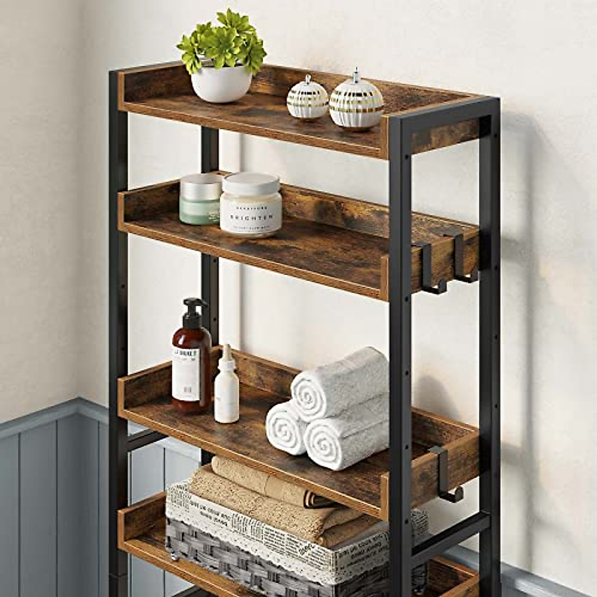 Rolanstar Over The Toilet Storage Rack, 4-Tier Bathroom Space Saver with Adjustable Shelves, Bathroom Organizer for Bathroom Washroom, Rustic Brown