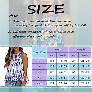 Aniywn Women's Summer Sleeveless Halter Printed Tank Tops Pleated Camisole Flowy Loose Spaghetti Strap Shirt Blouses A-Blue