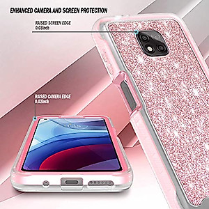 NZND Motorola Moto G Power 2021 Case with [Built-in Screen Protector], Full-Body Shockproof Protective Bumper Cover, Impact Resist Durable Phone Case (Glitter Rose Gold)