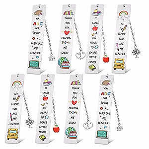 4 Pcs Teacher Appreciation Bookmark with Pendant Thank You Teacher Metal Vintage Bookmarks Teacher Gifts from Students for Birthday Retirement Graduation End of The Year Gift School Office Supplies