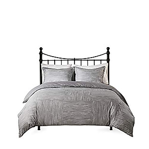 Madison Park Walter Duvet Set - Luxe Seersucker Print Modern Design, All Season Bedding, Matching Shams Grey Full/Queen(90"x90") 3 Piece
