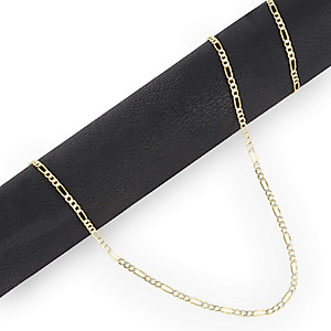 Nuragold 10k Yellow Gold 2mm Figaro Chain Link Diamond Cut Pave Two Tone Pendant Necklace, Womens Mens Jewelry 16" 18" 20" 22" 24"