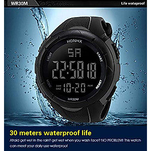 Men's Digital Sports Watch Waterproof Military Electronic Stopwatch for Men with Auto Date Alarm LED Backlight Chronograph Black