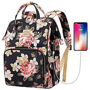 Laptop Backpack for Women,15.6 Inch Stylish College School Backpack with USB Charging Port,Water Resistant Casual Daypack Laptop Backpack for Girls/Nurse/Teacher/Travel (Flower Pattern)