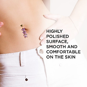 Pierce2GO 3 Butterflies Dangle Belly Button Ring - 14G Anodized Gold Surgical Steel Butterfly Belly Button Ring with Cubic Zirconia Stones - Belly Button Rings Piercing for Women – 7/16” (Gold, Pink)