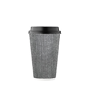[85 SET]Harvest Pack 16 oz Disposable Coffee Cups, Insulated Ripple Double-Walled Paper Cup with Lid, Black and White Geometric, Tea Hot Chocolate Drinks To go coffee cups