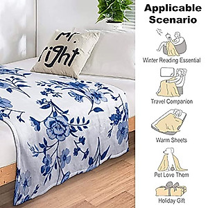 CHUWAN Throw Blanket Fuzzy Blanket Cozy Fleece Blanket Soft & Warm Fleece Flannel Pet Blanket Pet Throw Blue Rose 50"x60"