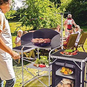 CampLand Folding Cooking Table Outdoor Portable Cook Station Aluminum Camping Kitchen with Storage Organizer (Black)