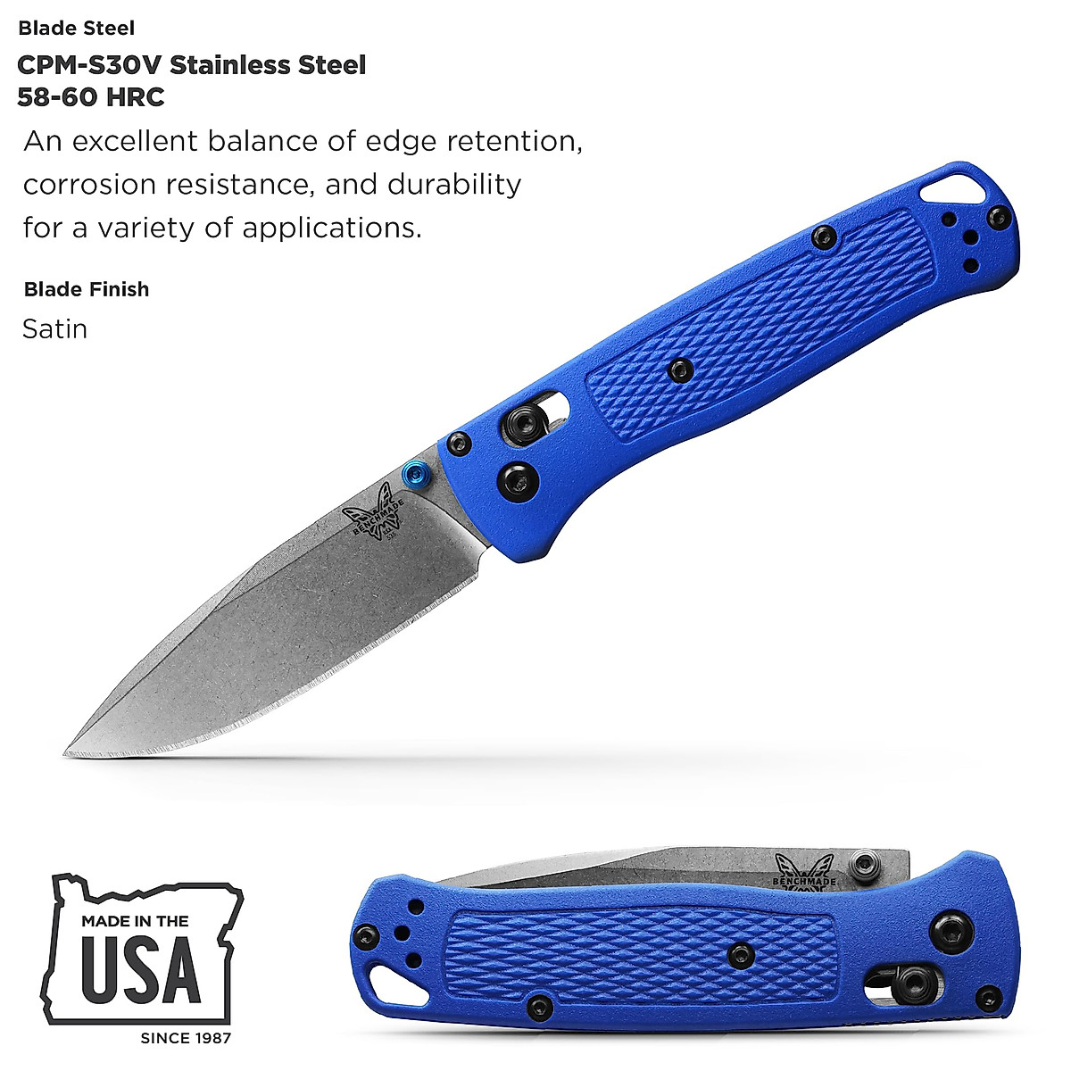 Benchmade - Bugout 535 EDC Knife with Blue Grivory Handle (535)