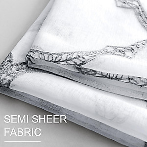 DWCN Embroidered Sheer Curtains - Faux Linen Moroccan Trellis Semi Voile Drapes Rod Pocket Window Curtains for Bedroom and Living Room, Set of 2 52 x 45 Inch Length, White & Grey