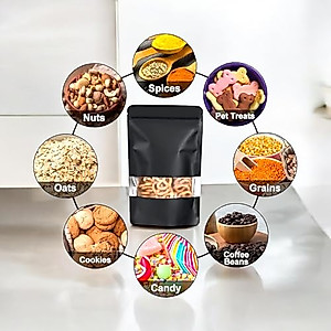 Boshmo Matt Stand Up Pouch Bags, 100 Pieces Reusable Zip Lock with Matt Window for Multi-purpose Storage (Black)