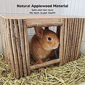HEEPDD Wooden Small Pet Hideout, Breathable Fence Small Animal Hideout Hut with Platform for Hamster Guinea Pig Bunny Chinchilla