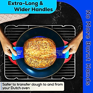 Silicone Bread Sling Dutch Oven Liner-Extra Thick Non-Stick Reusable Silicone Sourdough Bread Baking Mat with Long Handles, Sourdough Bread Baking Supplies (BlueUSA)