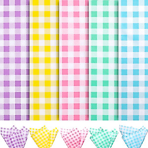 Whaline 100 Sheets Spring Pastel Tissue Paper Folded Flat Buffalo Plaid Wrapping Paper Purple Yellow Pink Green Blue Gift Tissue Paper for Home DIY Gift Bags Summer Easter Birthday Decor, 14 x 20inch