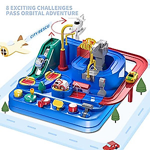 TEMI Kids Race Track Toys for Boy Car Adventure Toy for 3 4 5 6 7 Years Old Boys Girls, Puzzle Rail Car, City Rescue Playsets Magnet Toys 3 Mini Cars, Preschool Educational Car Games Gift Toys