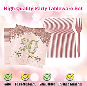 50th Birthday Decorations for Women, 96PCS 50th Birthday Plates and Napkins Rose Gold Plates Party Supplies Happy 50th Birthday Party Decorations for Women 50th Birthday Party Decorations Serves 24