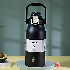 BJPKPK Insulated Water Bottles with Straw, 45 oz Stainless Steel Metal Water Bottle with One-handed Opening Lid, BPA Free Reusable Jugs, Thermos for Gym Sports Outdoors, Black