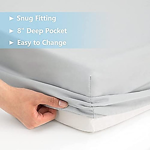 TILLYOU Fitted Crib Sheet Set 2 Pack - Super Soft Toddler Bed Sheets for Standard Crib and Toddler Mattresses, 28"x52"x8", White & Gray