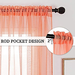 DUALIFE Coral Sheer Curtains for Living Room 63 Inch Length Textured Solid Voile Sheer Curtain Panels/Drapes for Girls Bedroom Set of 2 Panels Rod Pocket Top 52 x 63 Inch