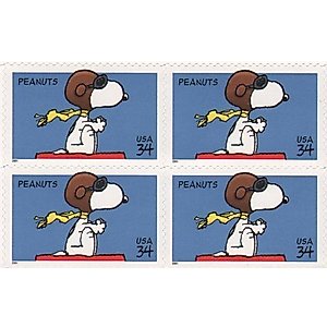 PEANUTS ~ SNOOPY ~ RED BARON ~ CHARLES SCHULZ #3507 Block of 4 x 34¢ US Postage Stamps