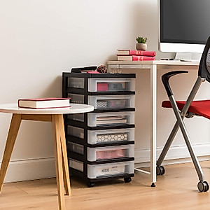 IRIS USA MC-360-TOP Plastic Storage Drawer, Rolling Cart with Organizer Top, 6 BLK CLR, Black