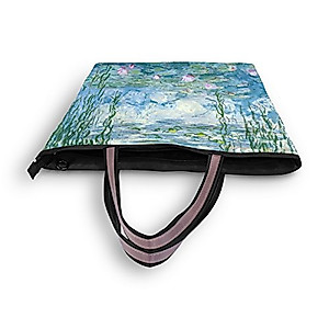 Tote Bag Water Lilies Monet Flower Shoulder Handbag Travel Beach Bag With Zipper
