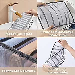 SANTUKEY Wardrobe Clothes Organizer, 7 Grids Washable Portable Closet Organizer Mesh Separation Storage Box Foldable Closet Drawer Organizer for Underwear, Socks, Scarves, Leggings, Skirts, T-shirts