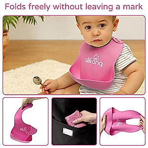 Silicone Bibs for Babies with Crumb & Drip Catcher Pocket | For Babies & Toddlers | Waterproof, Easy to Clean | 2 Colors Set (Pink/Gray)
