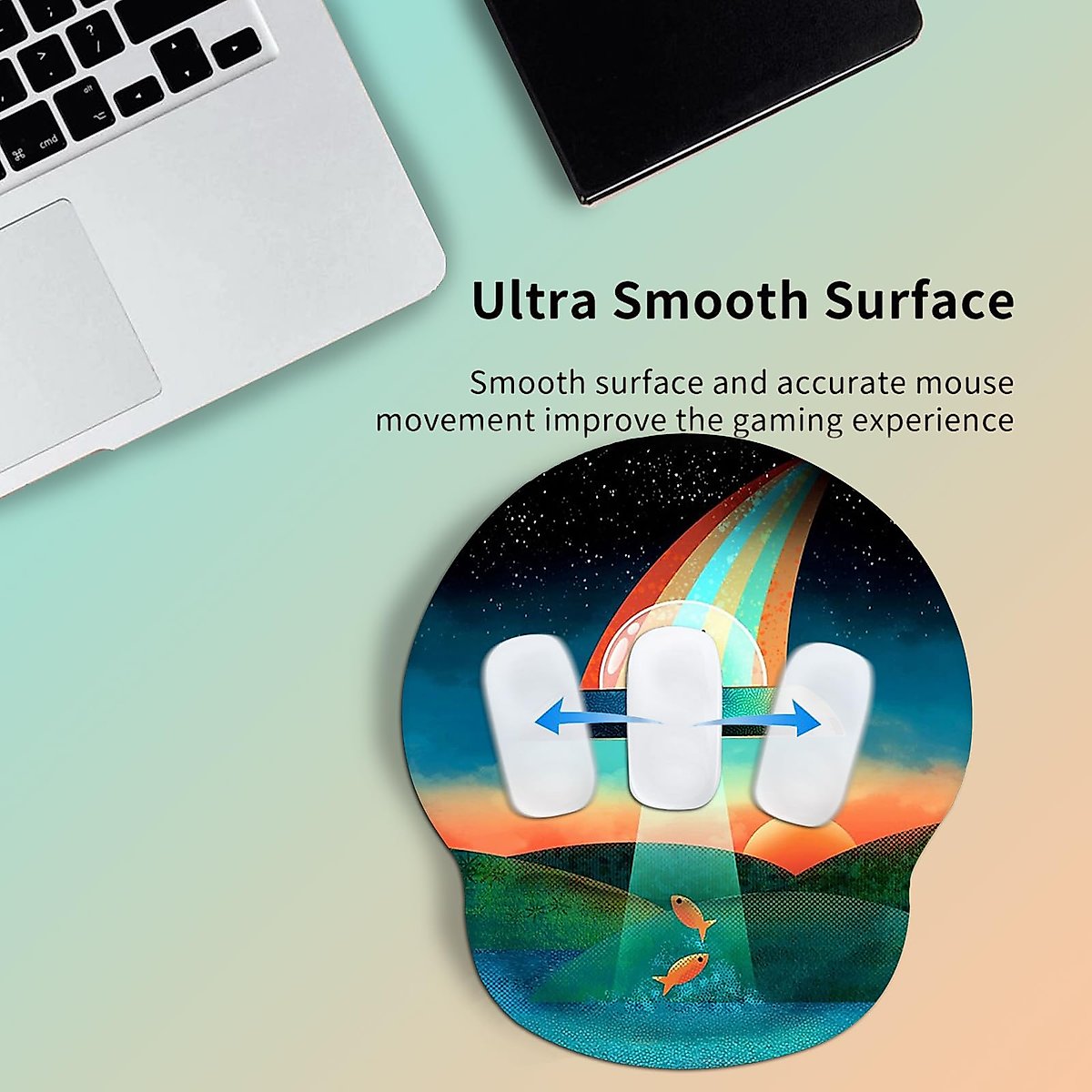 Jakayla Cute Cat in UFO Mouse Pad Wrist Support, Ergonomic Mouse Pad Frog with Non-Slip Rubber Base, Waterproof Smooth Mousepad with Wrist Rest for Women Gaming Working Computers 55E