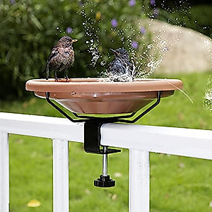 Hanizi Bird Bath Deck Mounted Bowl 12 Inches, Balcony Railing Birdbaths Unheated, Bird Bath Fence Clamp Detachable