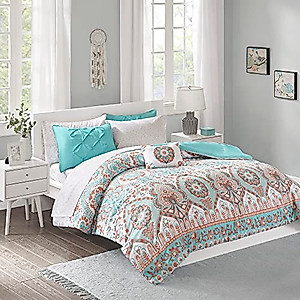Intelligent Design Complete Bed In A Bag Casual Boho Comforter with Sheet Set Decorative Pillow, All Season Bedding Set, Queen, Vinnie Aqua 8 Piece