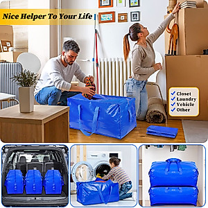 8-Pack Extra Large Moving Bags, Heavy Duty Storage Bags w/Strong Handle & Zippers, Storage Tote for Space Saving, Alternative to Moving Boxes, Bags for Clothing Dorm Travel Packing Supplies (Blue)
