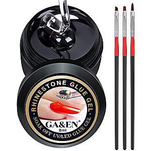 Nail Art 8ml/One Jar of Wipe-Off Rhinestone Glue Gel Adhesive Resin Gem Jewelry Diamond Polish Clear Decoration with Pen Tools (LED Light Cure Needed) Thicker&More Sticky Than Others